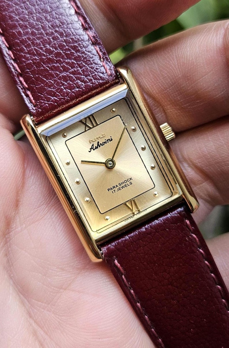 HMT Ashwini Tank Golden Dial Gold Plated Hand Winding 17 Jewels Mens ...