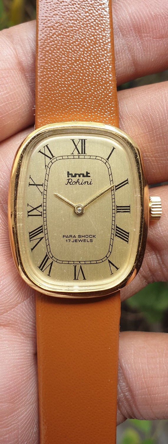 HMT Rohini Oval Golden Dial Roman Numerals Hand Winding 17 | Etsy