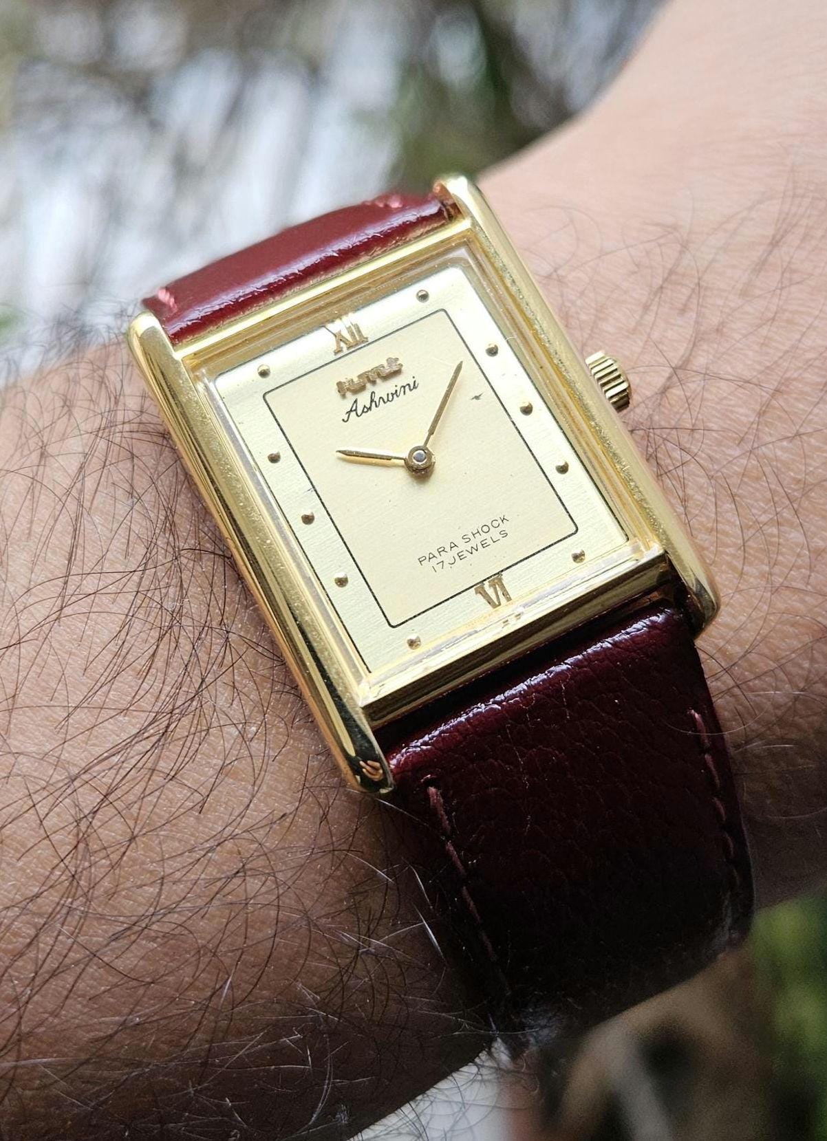 HMT Ashwini Tank Golden Dial Gold Plated Hand Winding 17 Jewels Mens ...