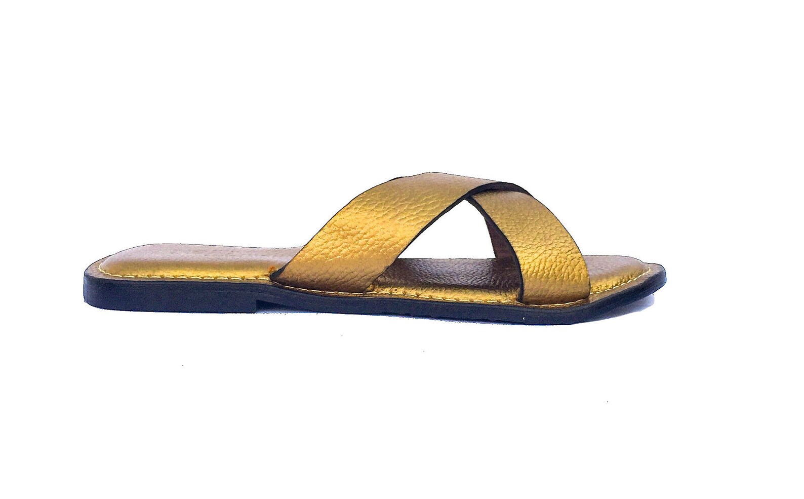 UGONNA Female Leather Criss-cross Slippers in Gold - Etsy