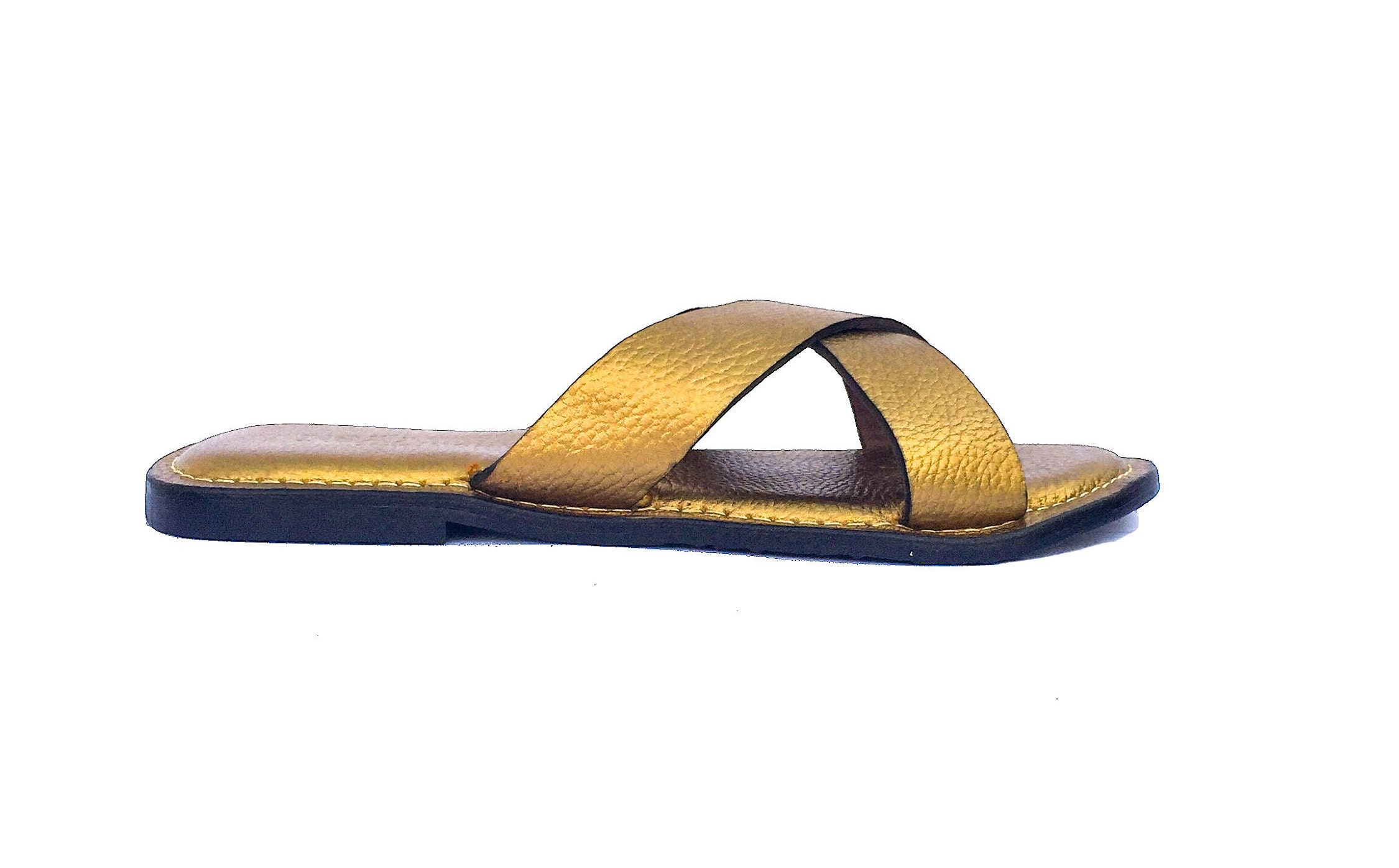 UGONNA Female Leather Criss-cross Slippers in Gold - Etsy
