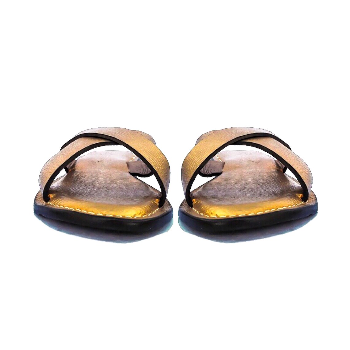 UGONNA Female Leather Criss-cross Slippers in Gold - Etsy