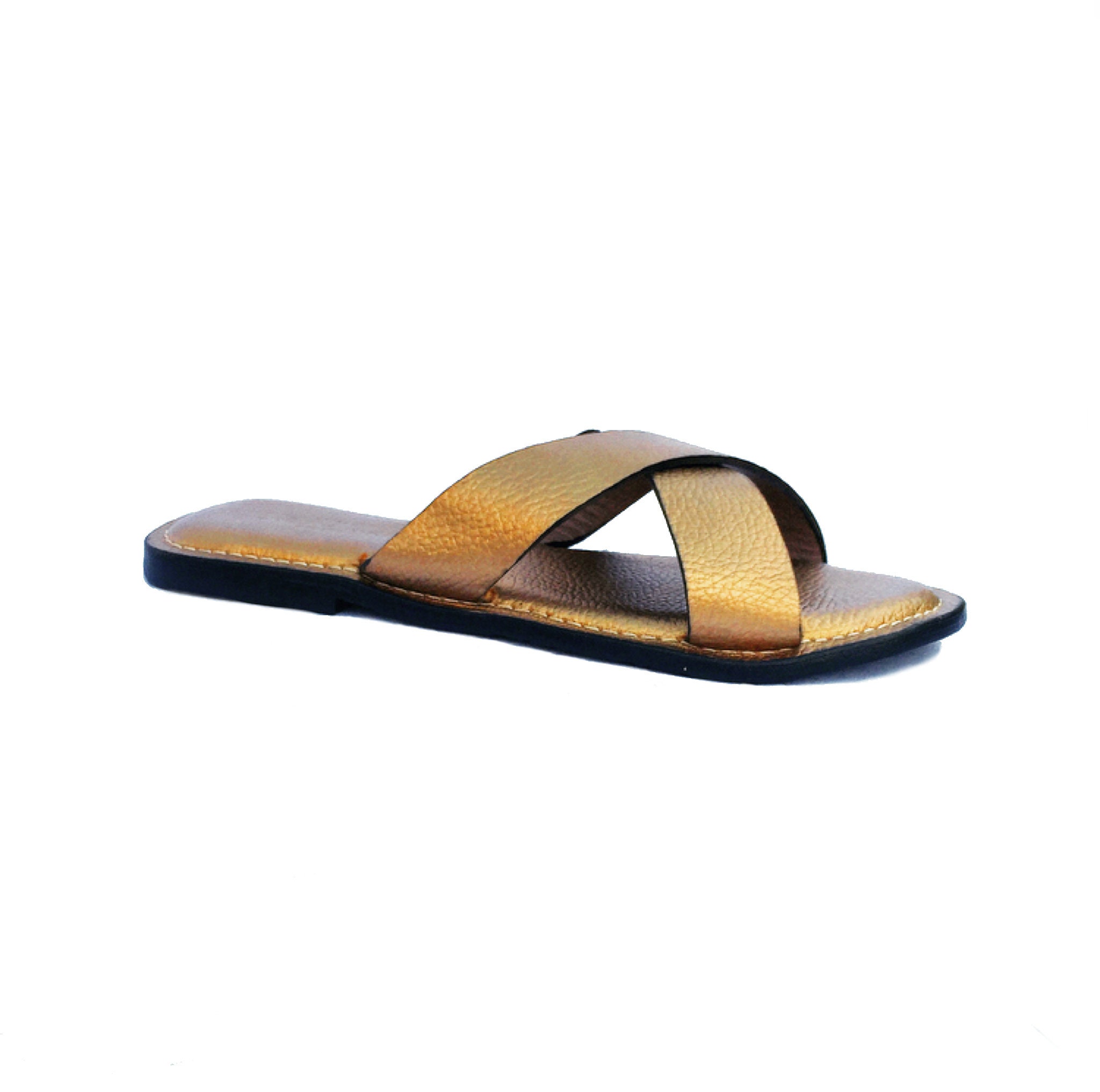 UGONNA Female Leather Criss-cross Slippers in Gold - Etsy