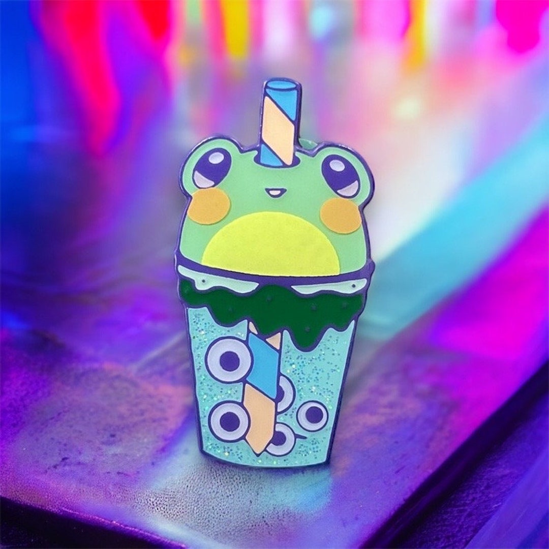 Cute Boba Tea Frog Pin - Kawaii Bubble Tea Drink Food Soft Enamel Pin ...