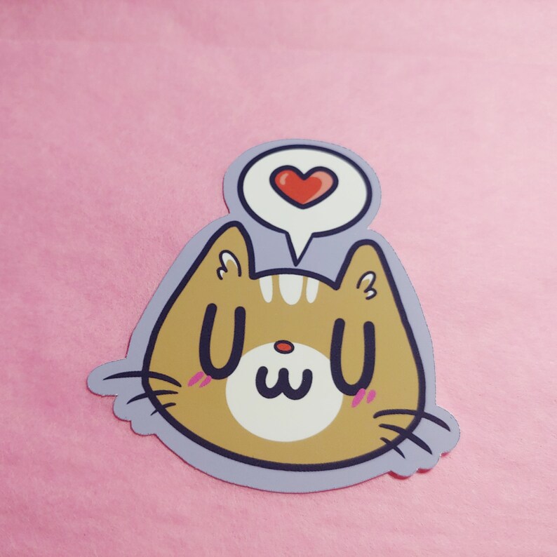 Uwu Cat Waterproof Vinyl Sticker Cute Love Kawaii Cat Etsy