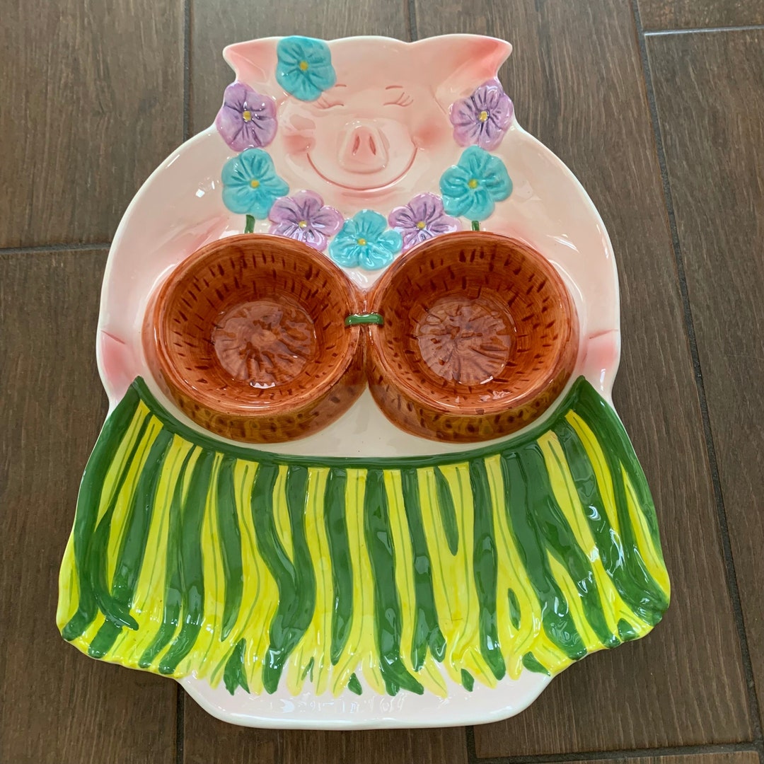 Hula Pig Vintage Ceramic Chip and Dip Luau Platter by Clay Art 90s New ...