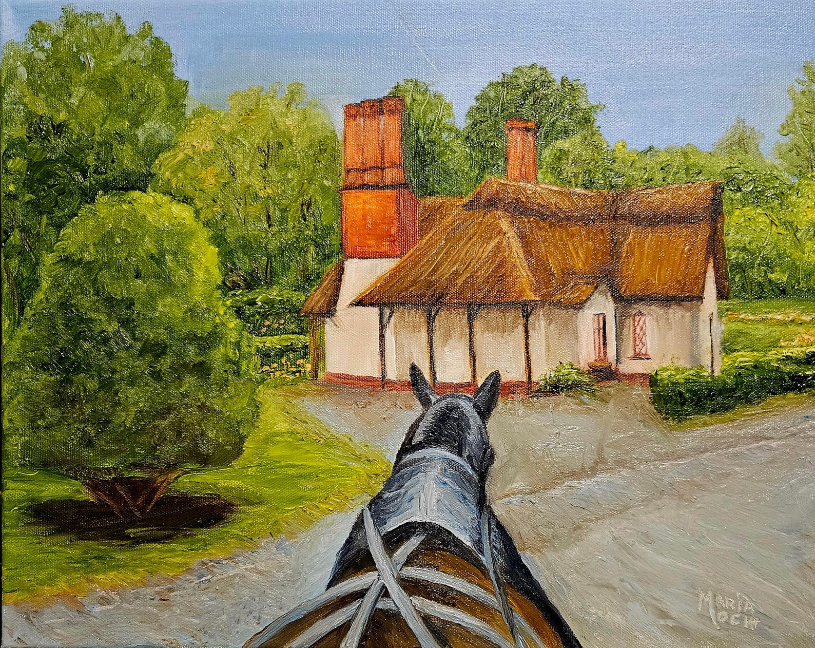Irish Thatched Roof Cottage With Horse Drawn Jaunty Cart Oil Painting ...