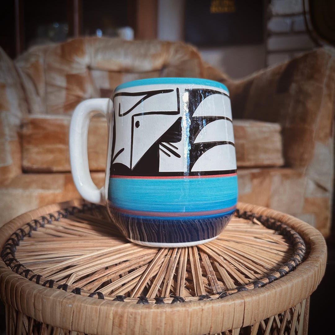 Vintage Ute Mtn Pottery Ceramic Blue and Black and White Mug - Native ...