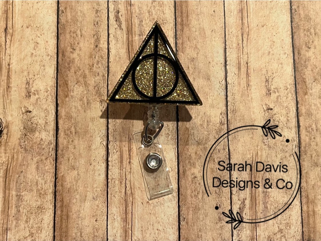 HP Triangle Deathly Hallows Badge Reel - Etsy