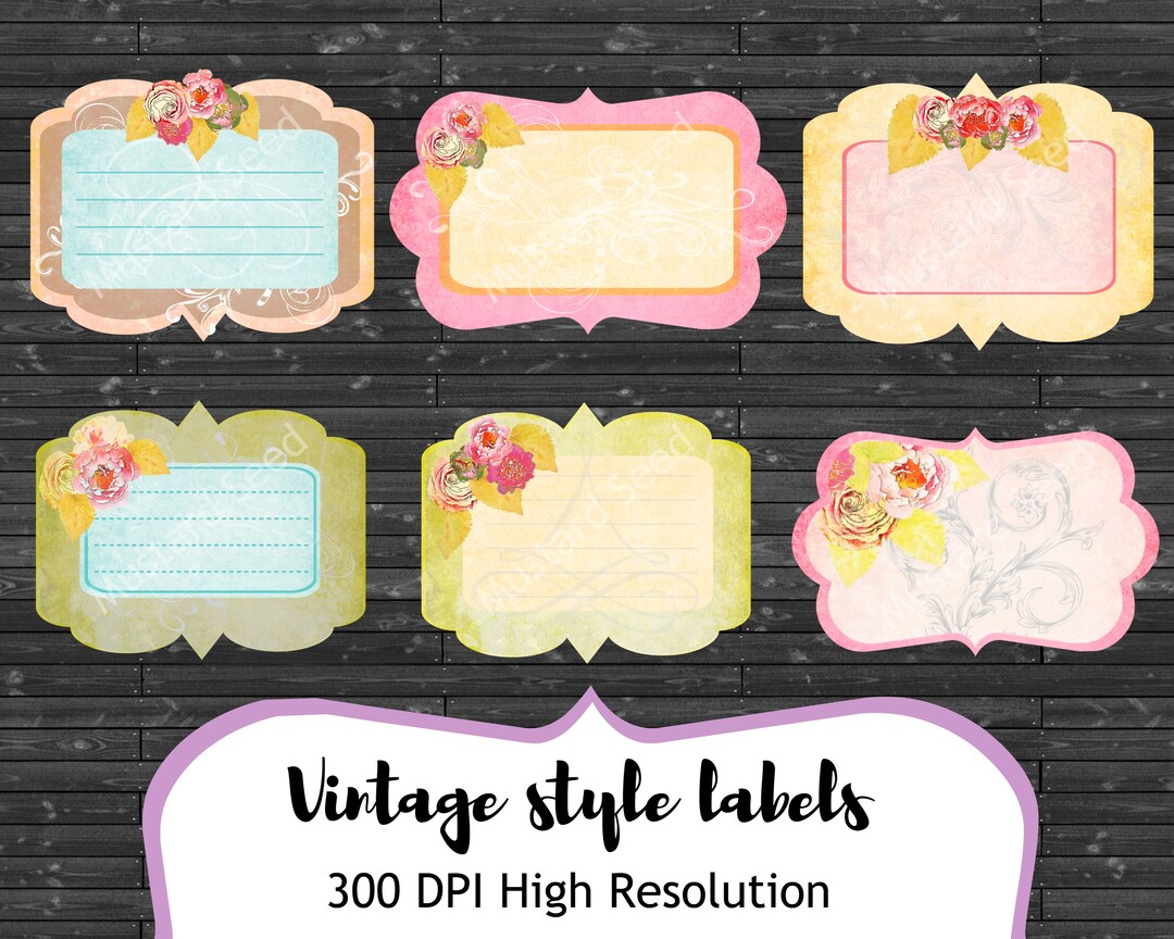 Vintage Style Labels, Digital Clipart, Floral Pattern Journaling Labels ...