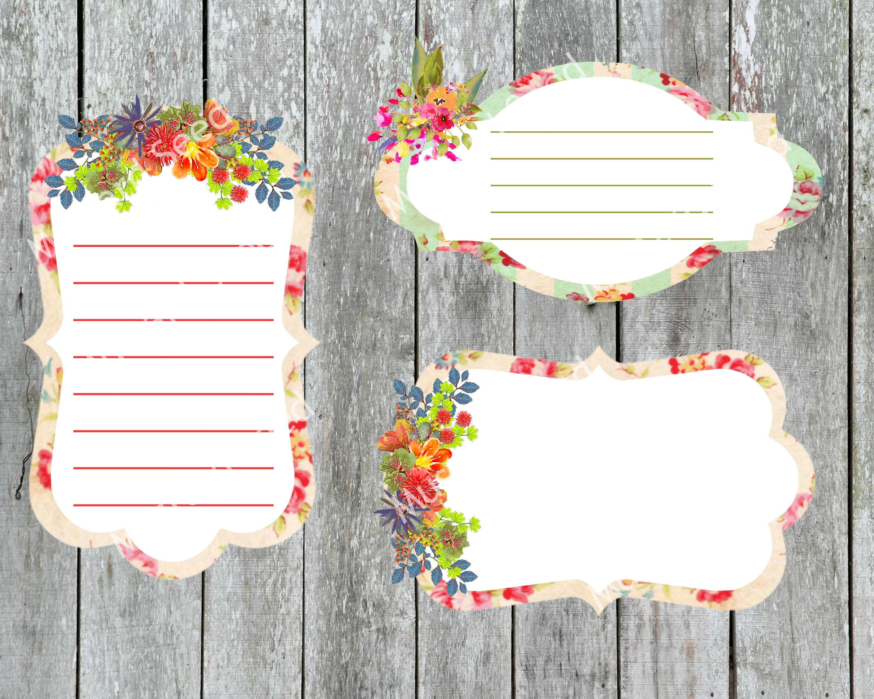 Shabby Chic Labels, Digital Clipart, Floral Pattern Journaling Labels ...