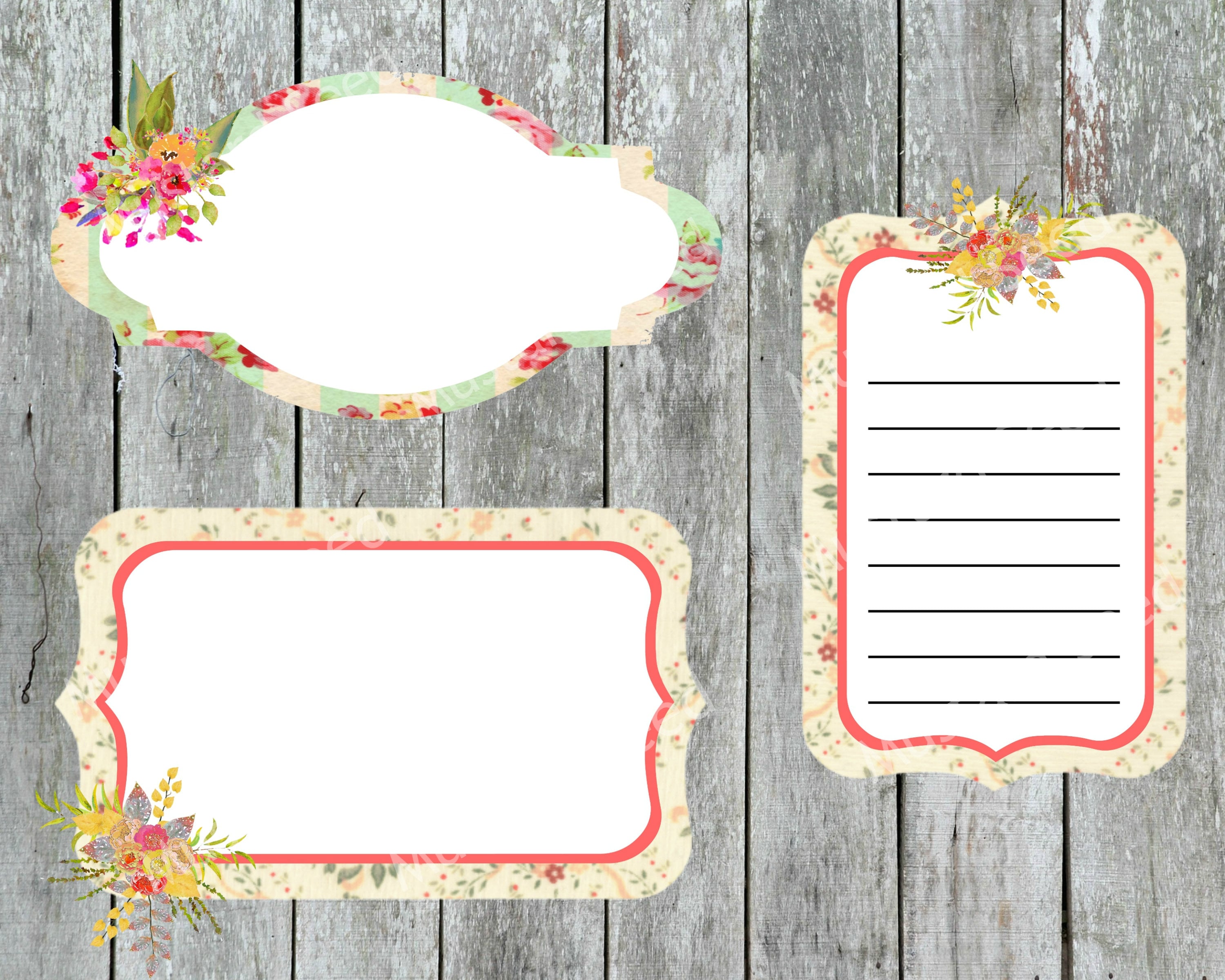 Shabby Chic Labels, Digital Clipart, Floral Pattern Journaling Labels ...