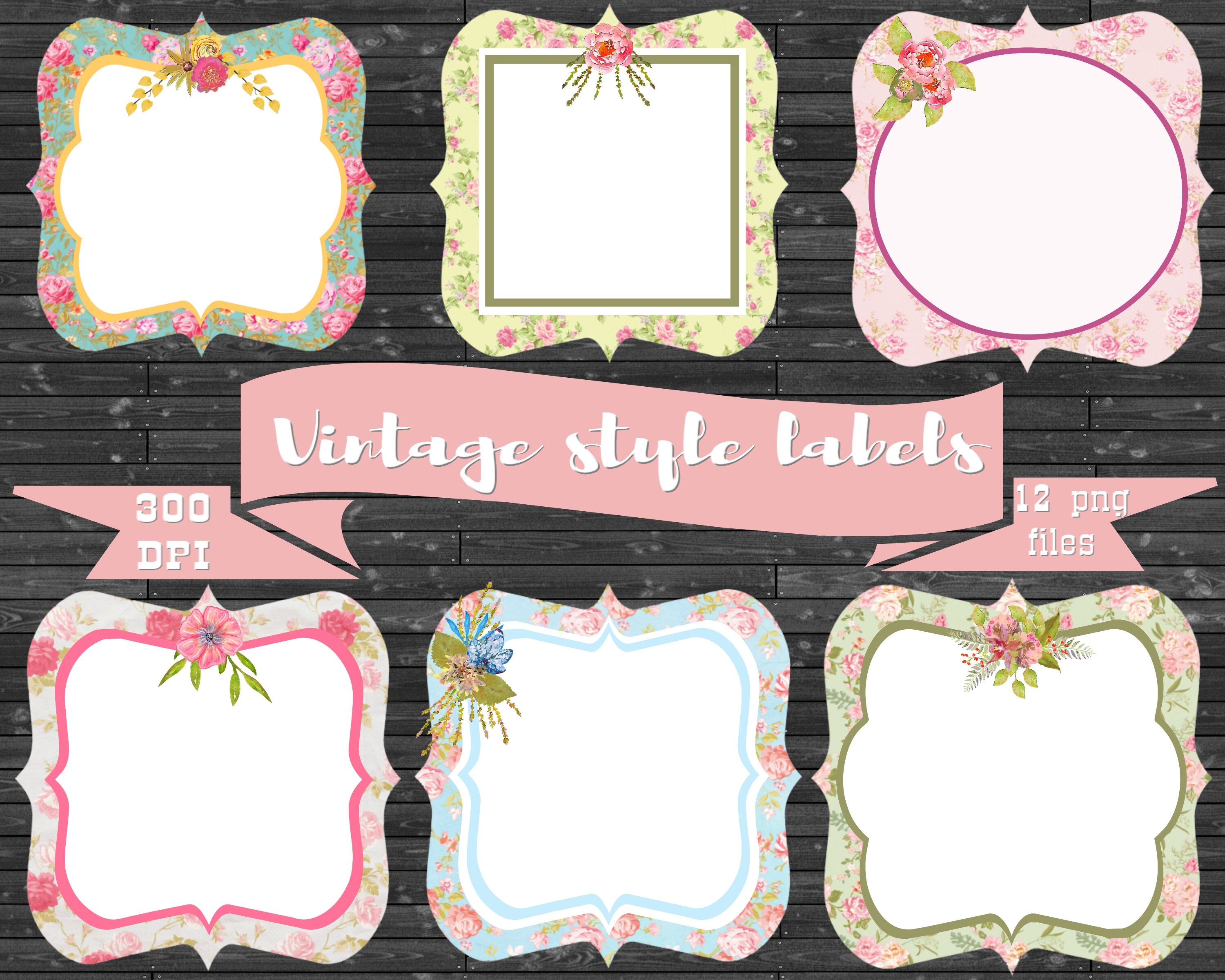 Shabby Chic Labels, Digital Clipart, Floral Pattern Journaling Labels ...