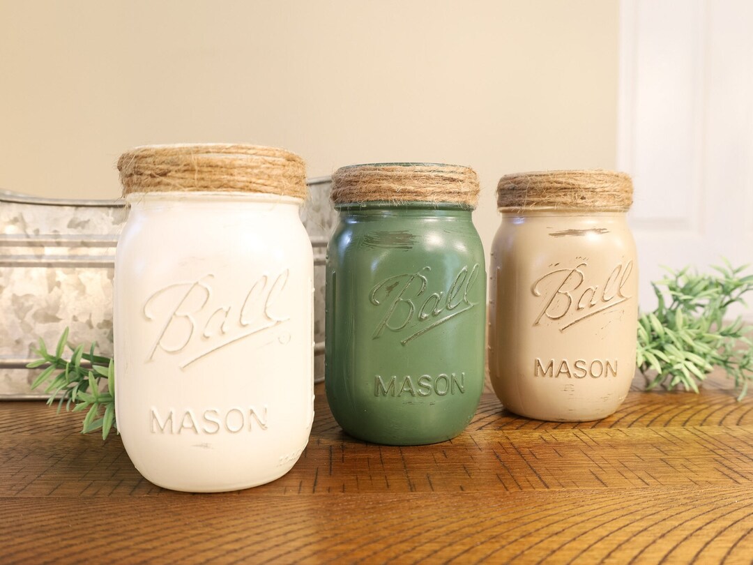 Farmhouse Painted Mason Jar Collection | Vintage Home Decor | Rustic ...