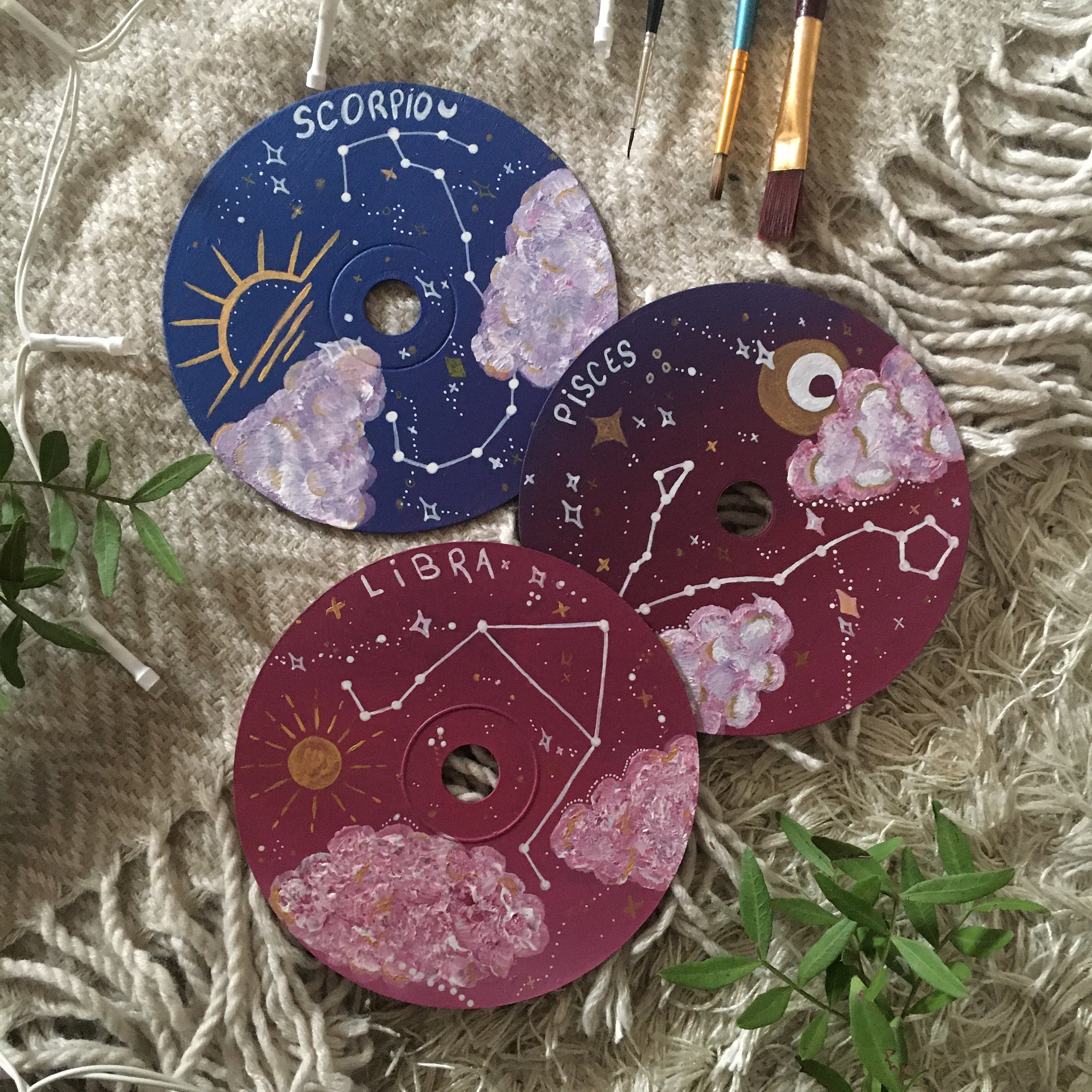 CD Painting, Zodiac Sign, Painted and Recycled Cd, Zodiac Sign ...