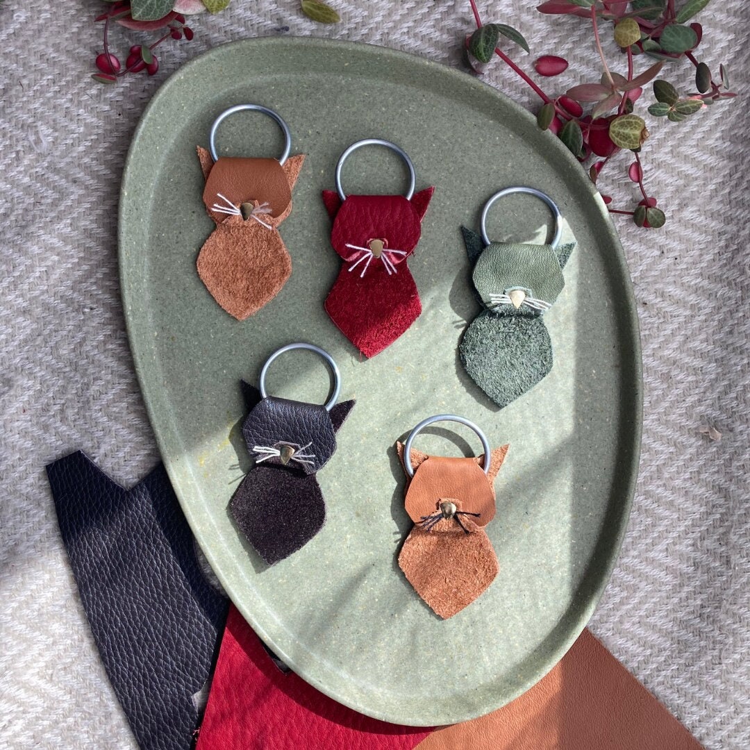 Key Ring Cat Model Leather Bag Charm Handmade, Recycled Leather. - Etsy
