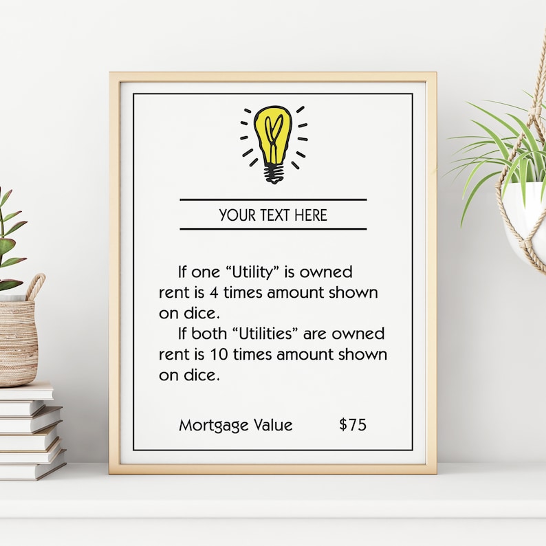 Custom Monopoly Property Card Art Print: Personalized Game Room Decor ...