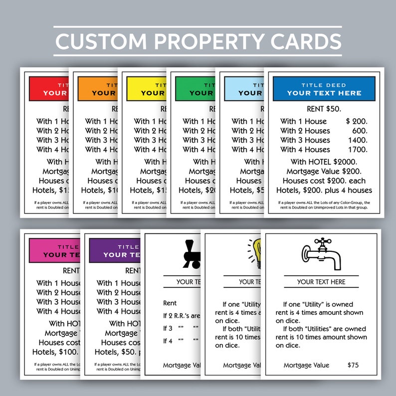 Custom Monopoly Property Card Art Print: Personalized Game Room Decor ...