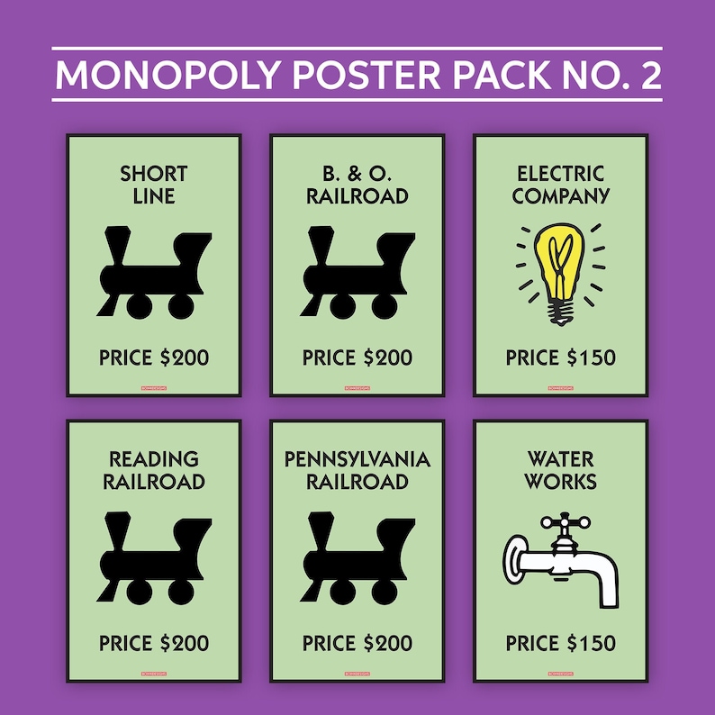 Monopoly Poster 6-Pack // Monopoly Art Prints // Specialty | Etsy