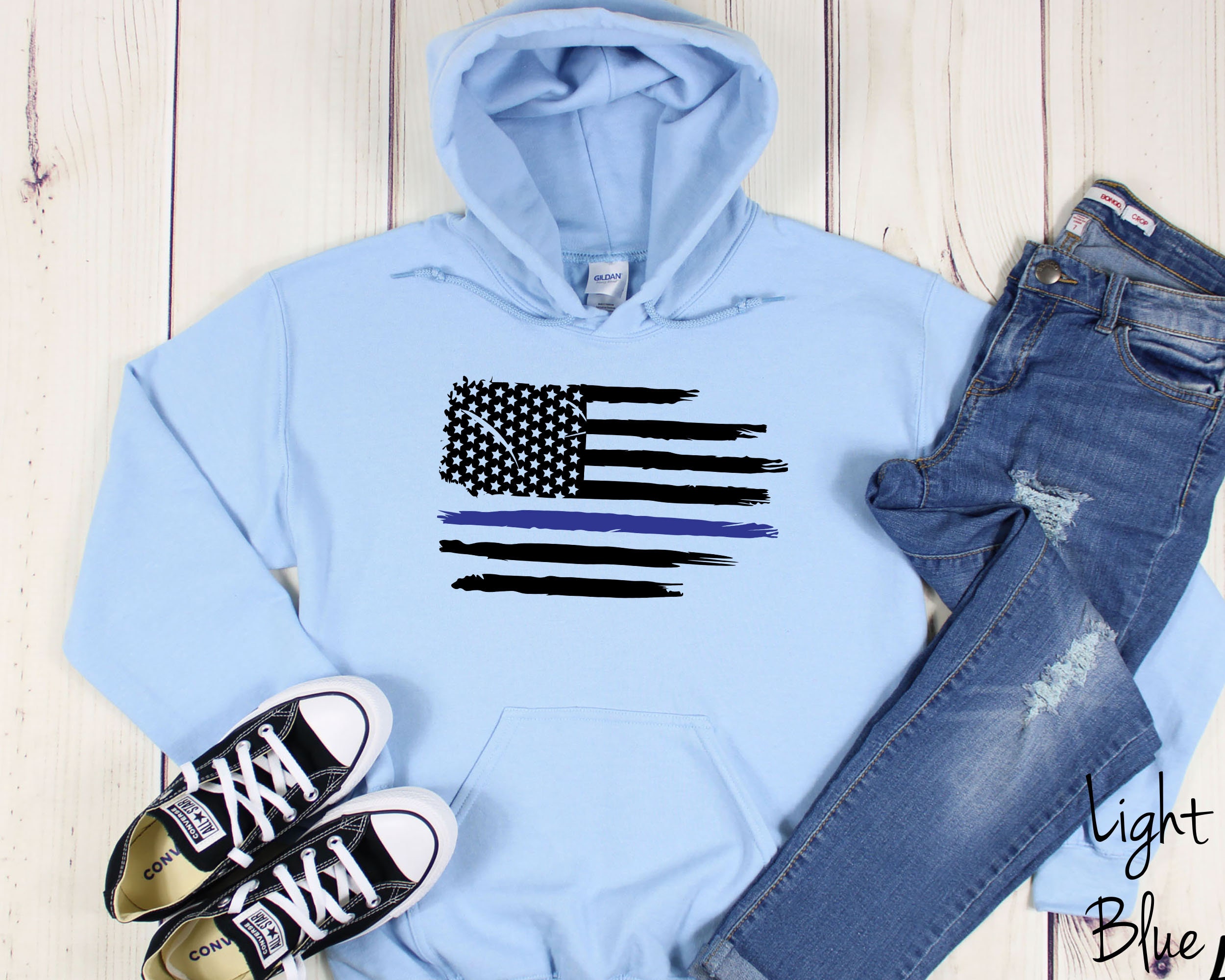 Straight Distressed Thin Blue Line Flag Horizontal Unisex | Etsy