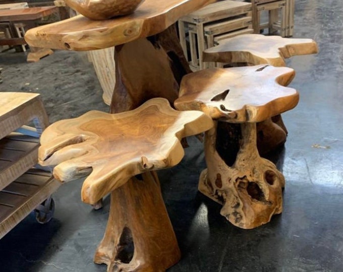 Teak Root Stool ,EACH Buy Several Root Live Edge Bath Entry Plant Stand Seating Bench Table Side ...