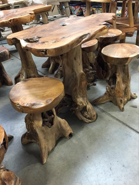 Teak Root Table and Four Stools24counter Height 36 | Etsy