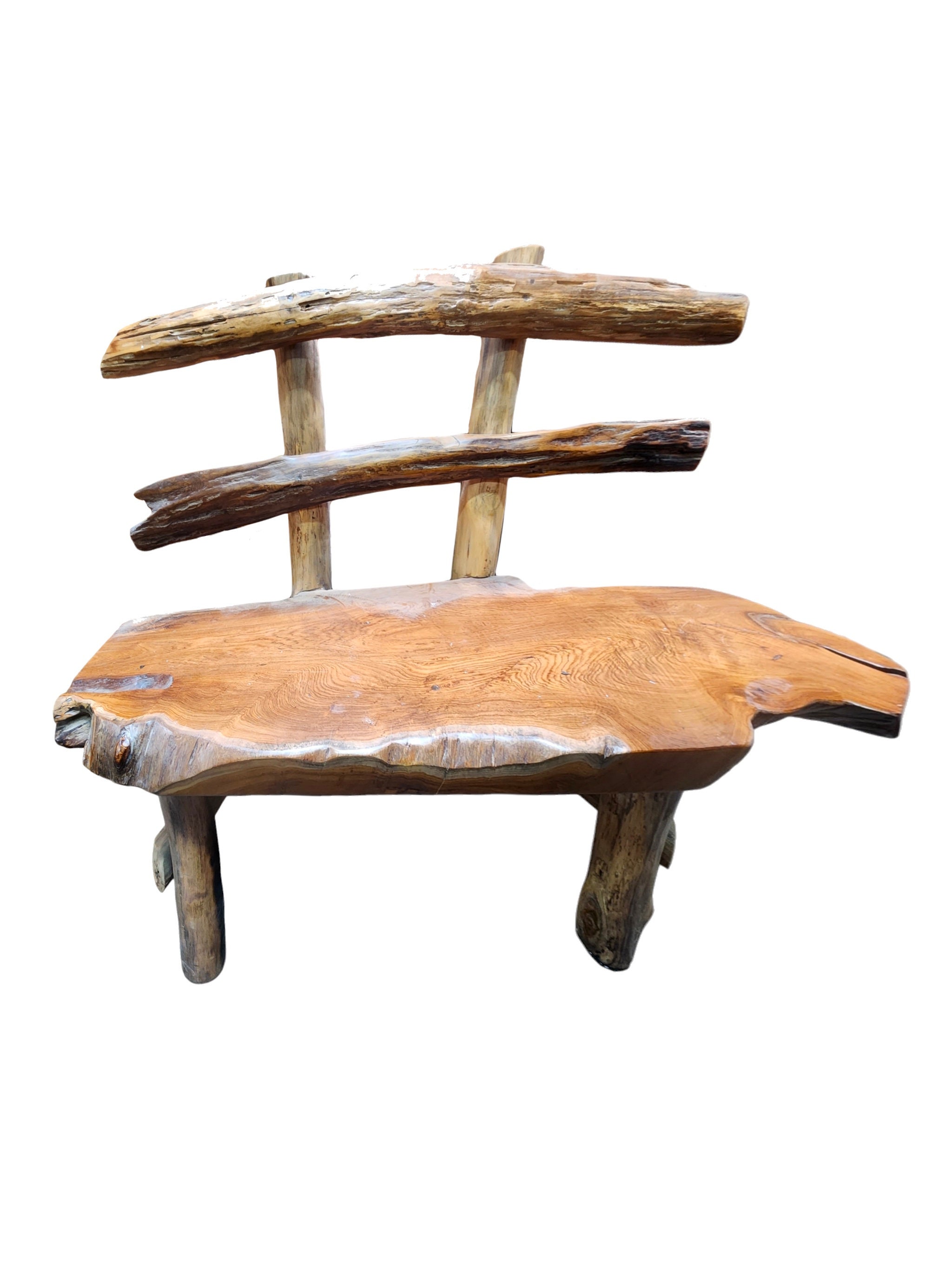 Teak Root Wood Bench With Back Rest - Etsy
