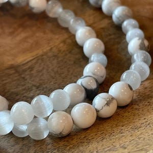 White Howlite and Cats Eye Beaded Stretch Bracelet With Shell Cross - Etsy