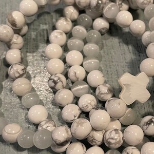 White Howlite and Cats Eye Beaded Stretch Bracelet With Shell Cross - Etsy