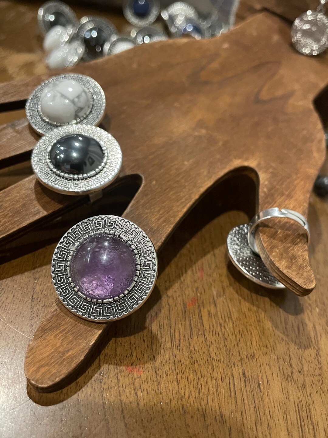 Greek Key Meander Statement Ring With Gemstones - Etsy