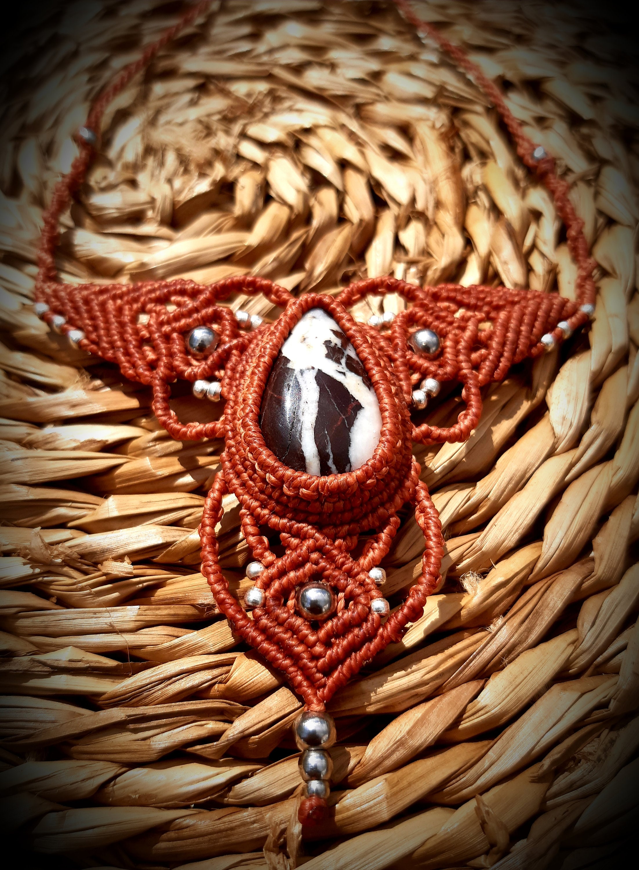 Macrame Necklace With Zebra Jasper. Jasper Zebra Macrame - Etsy UK