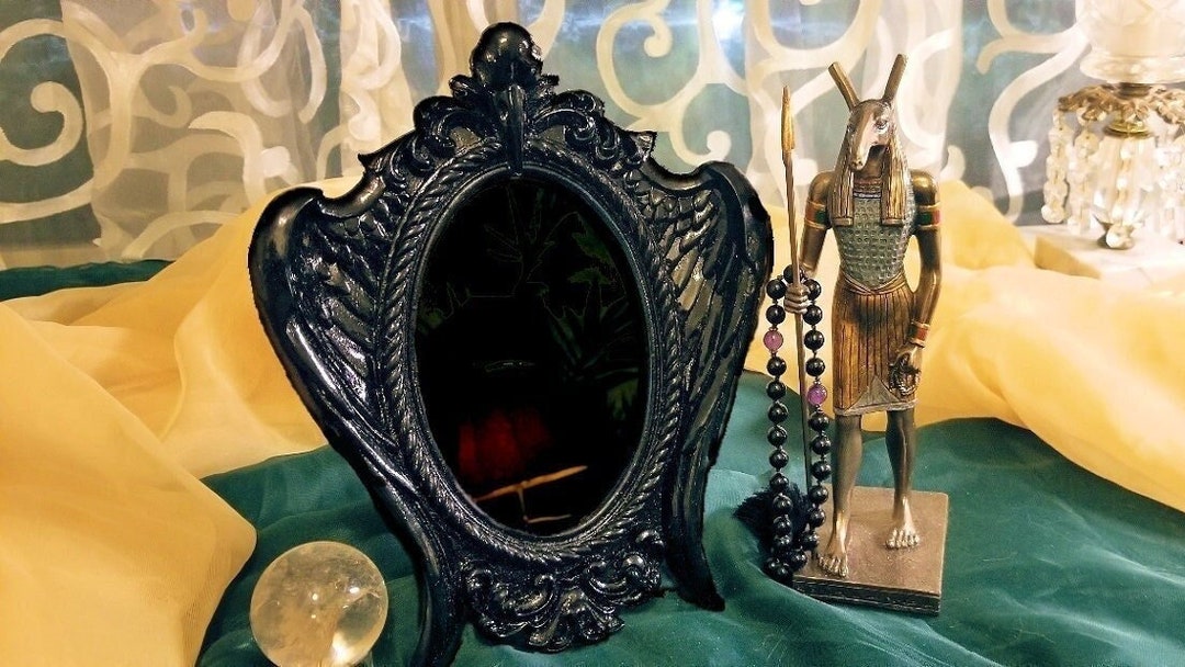 Mystical Raven Embraces Scrying Mirror With Her Wings Looking - Etsy