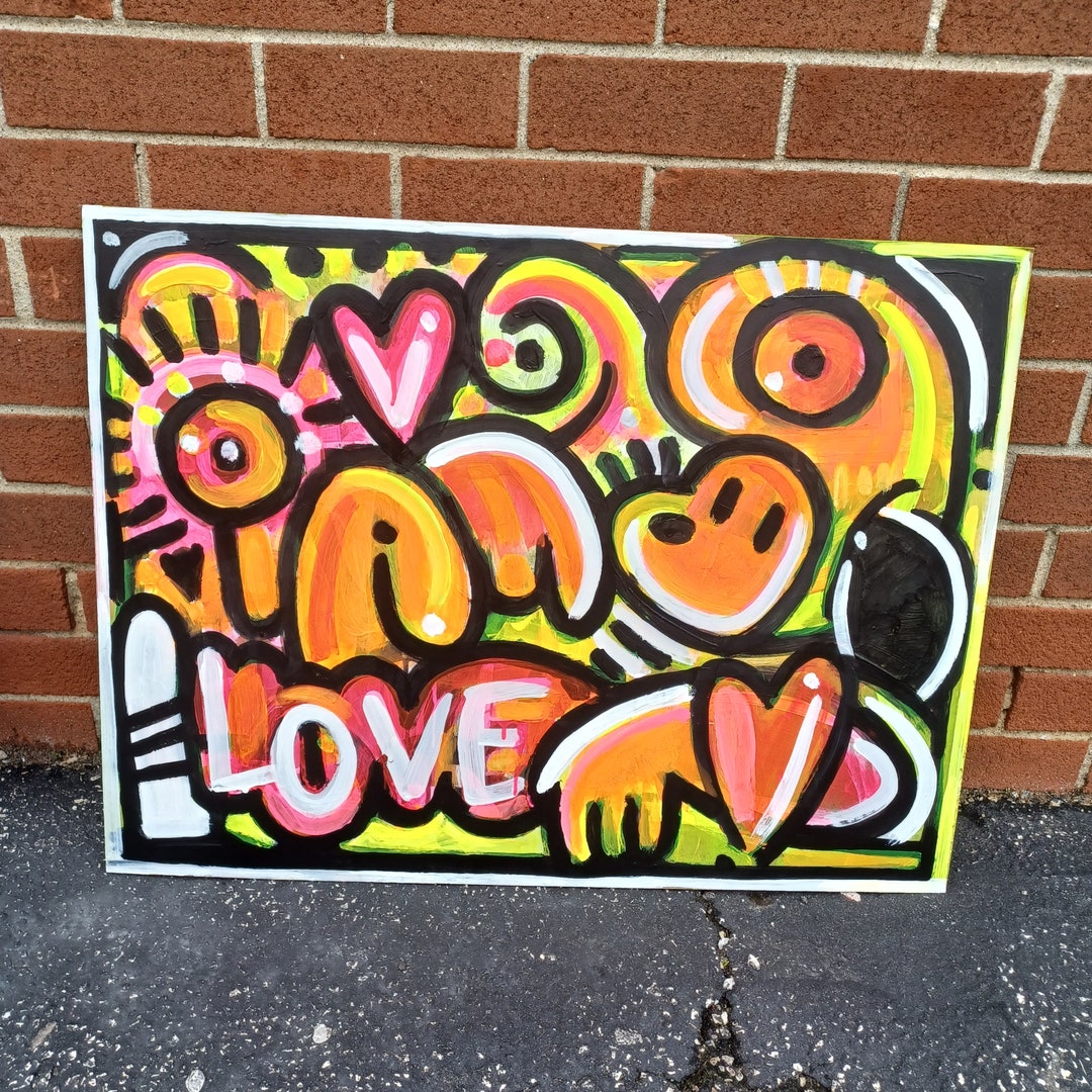 Snoopy Love Original 24 X 32 Abstract Painting, Pop Art, Cubist Art ...