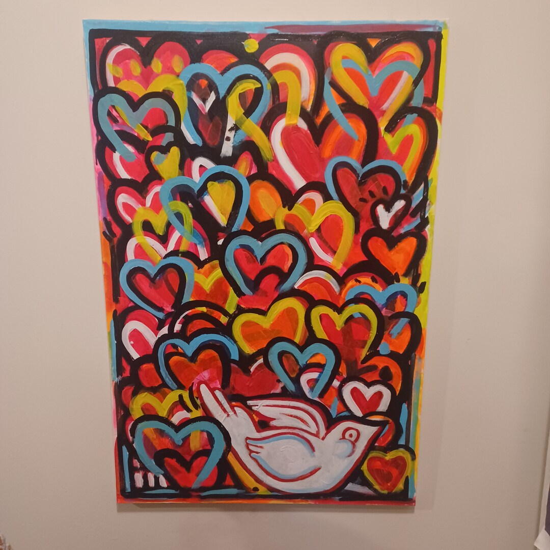 Love Dove 2023 Heart Painting, Love Painting, Valentines Painting, Pop ...
