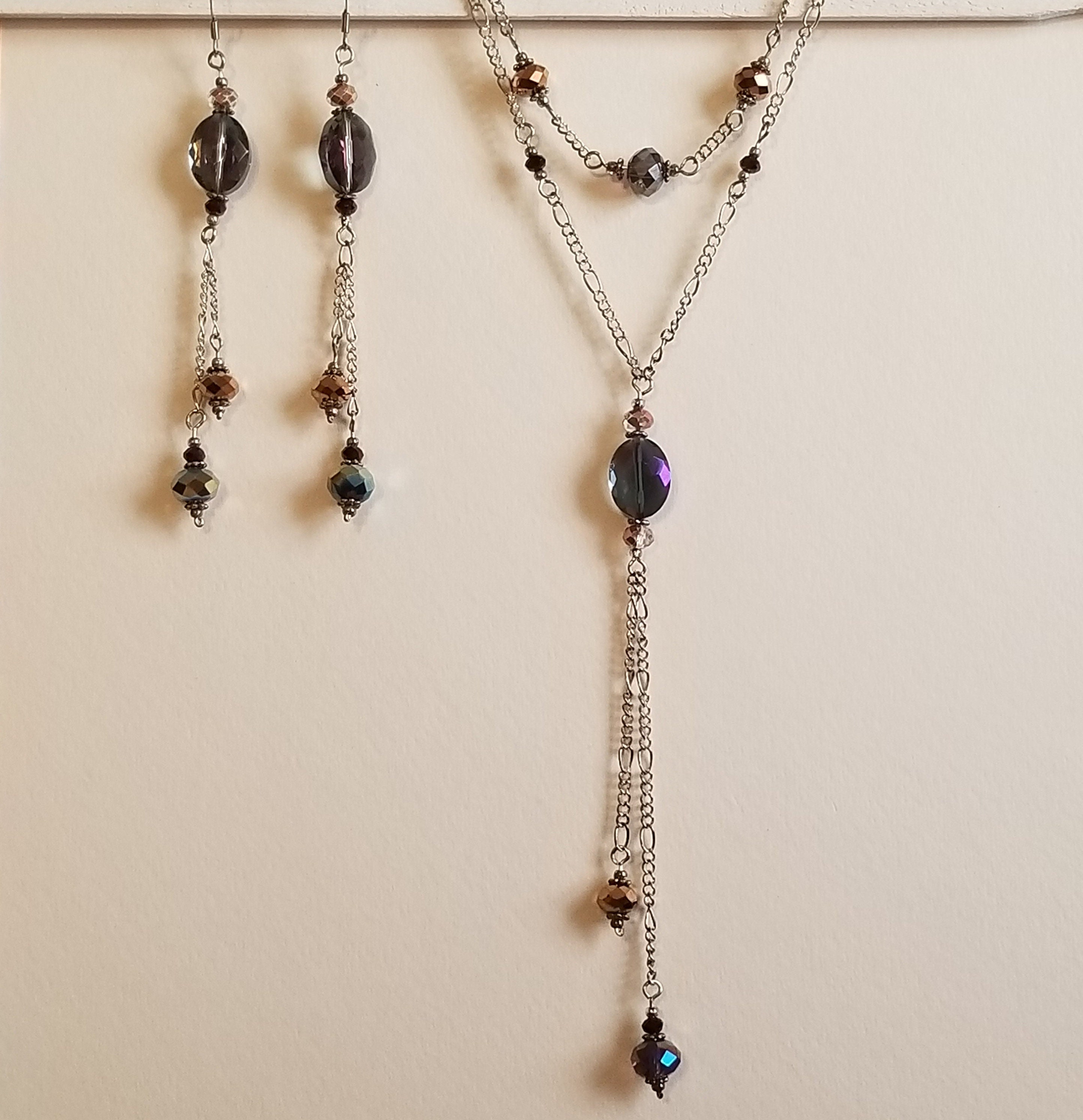 Necklace, Layered Handmade, Earring, Set, Silver Chain and Beautiful ...