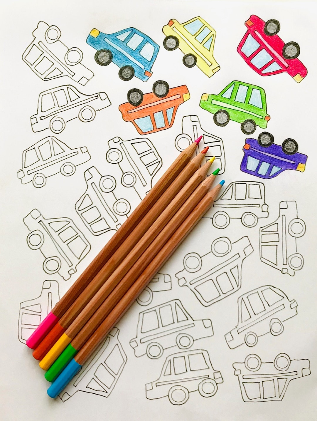 Cars Coloring Page Hearts Color Collage Pen Ink | Printable Download ...