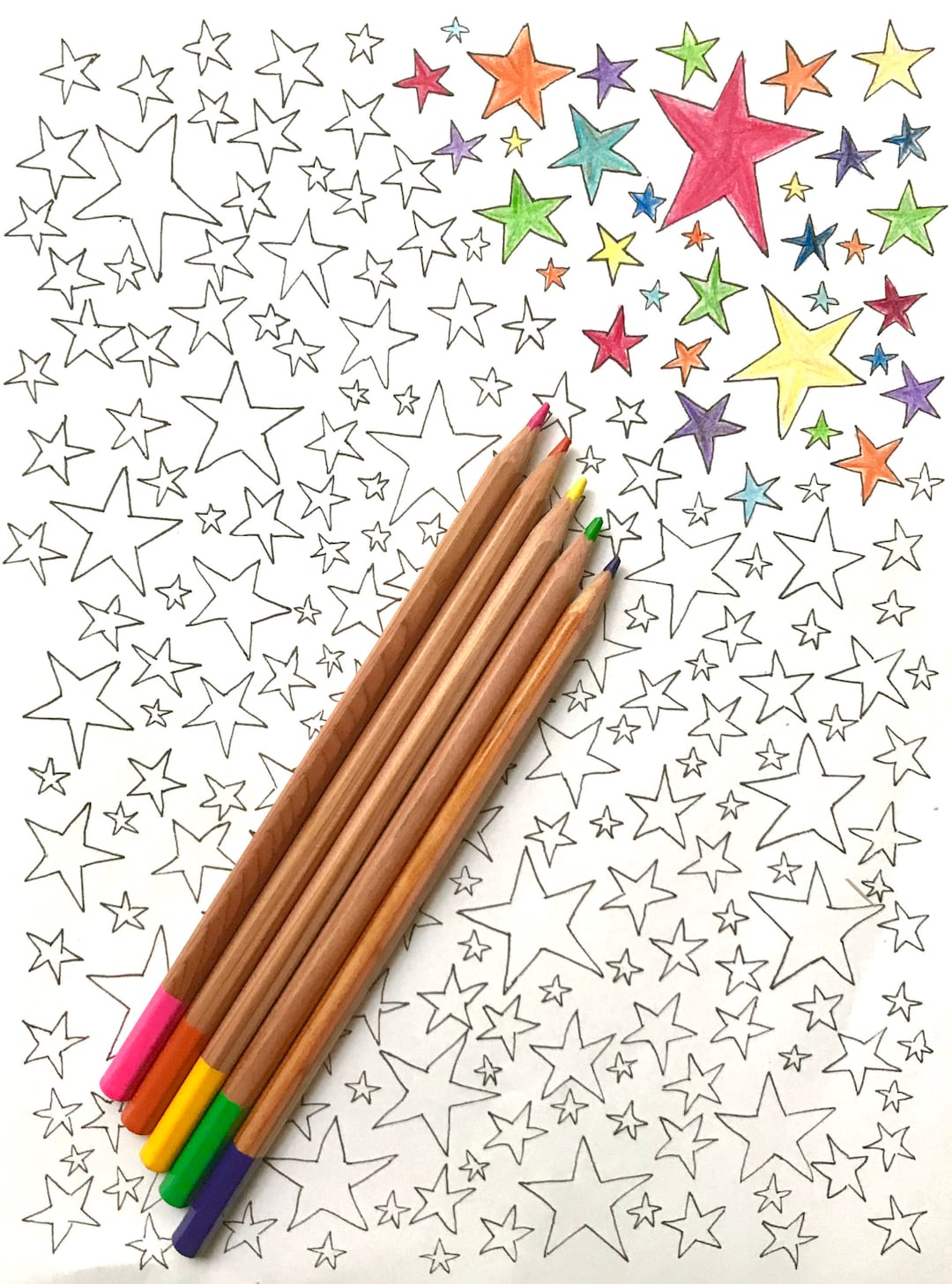 Stars Coloring Page Color Collage Pen Ink | Printable Download JPG - Etsy