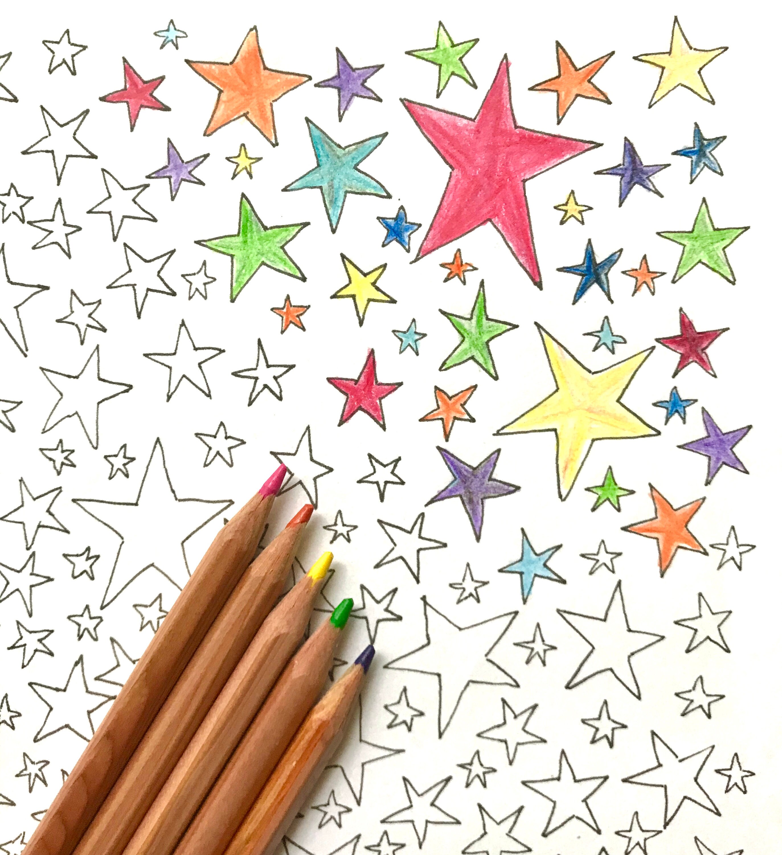 Stars Coloring Page Color Collage Pen Ink | Printable Download JPG - Etsy