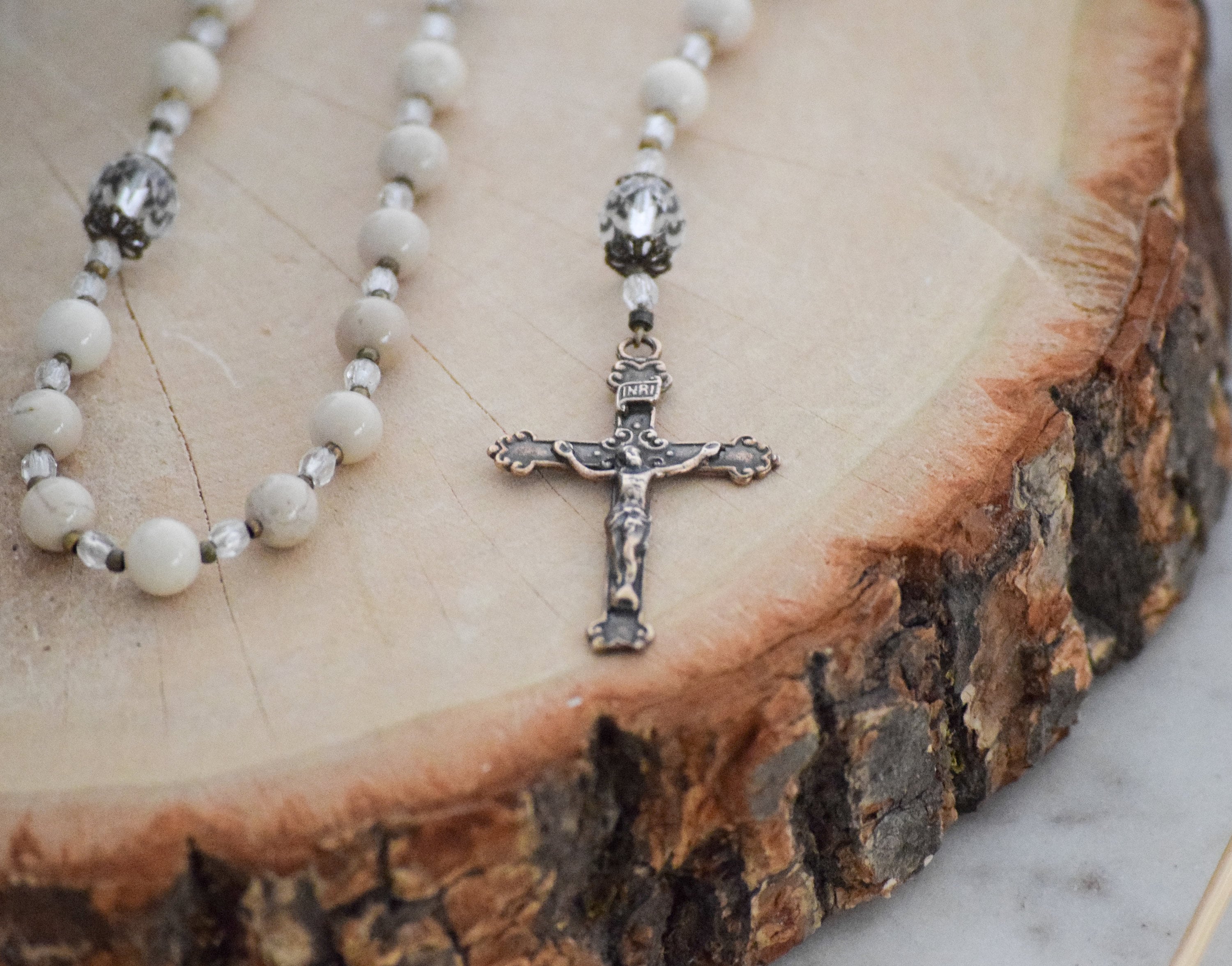 First Holy Communion Rosary Beads in Ivory Riverstone Catholic | Etsy