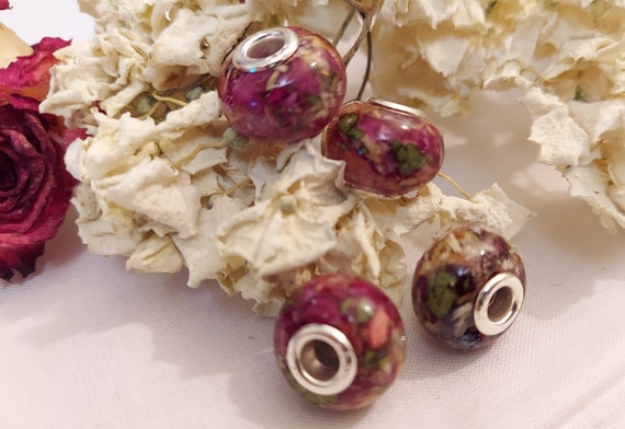 16mm Pandora Style Bead Charm With a 4.7mm Hole and Sterling Silver Bead Caps Made With Your Dried Flowers Etsy