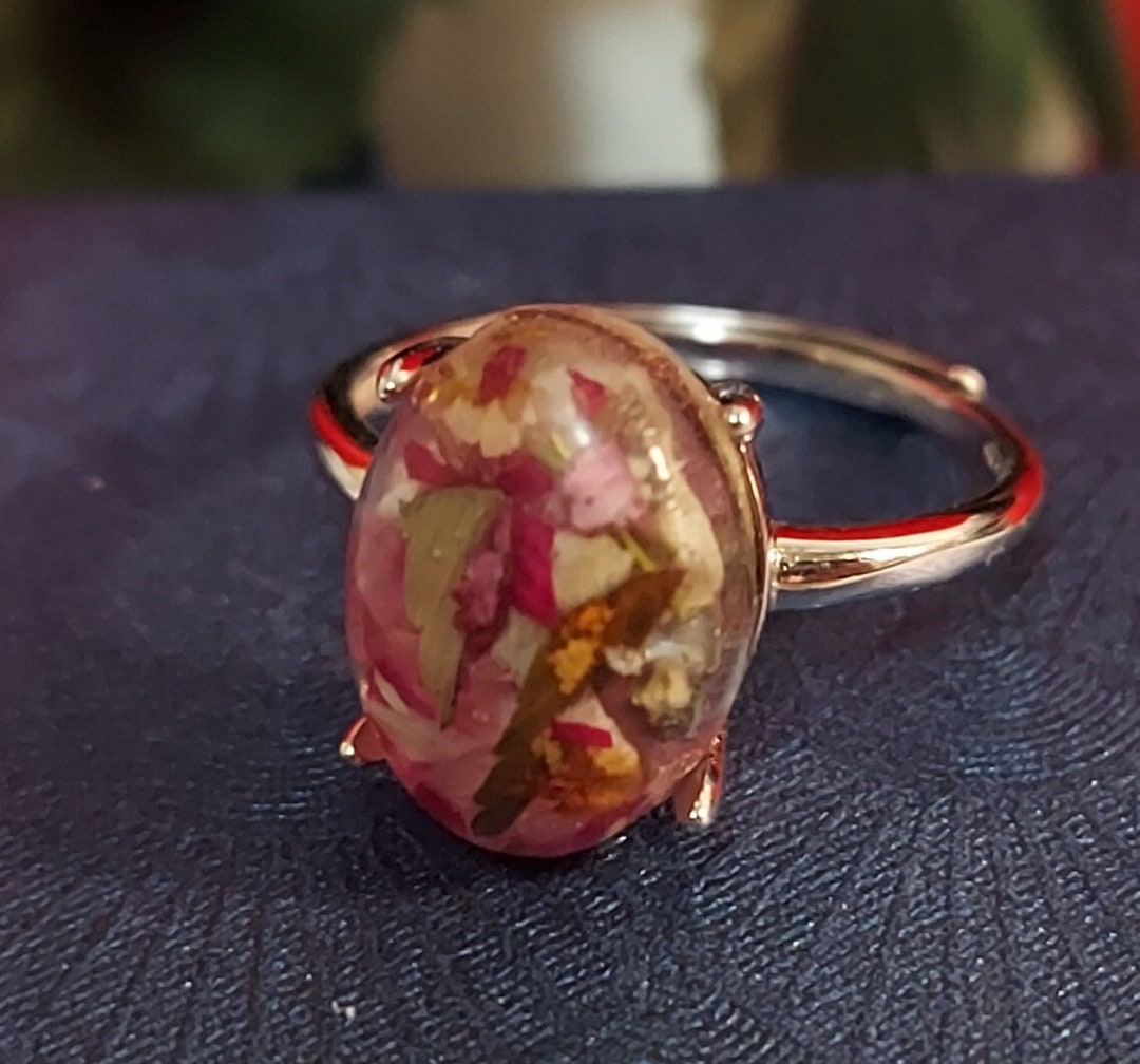 Keepsake Adjustable Sterling Silver Ring Made From Your Dried Flowers ...