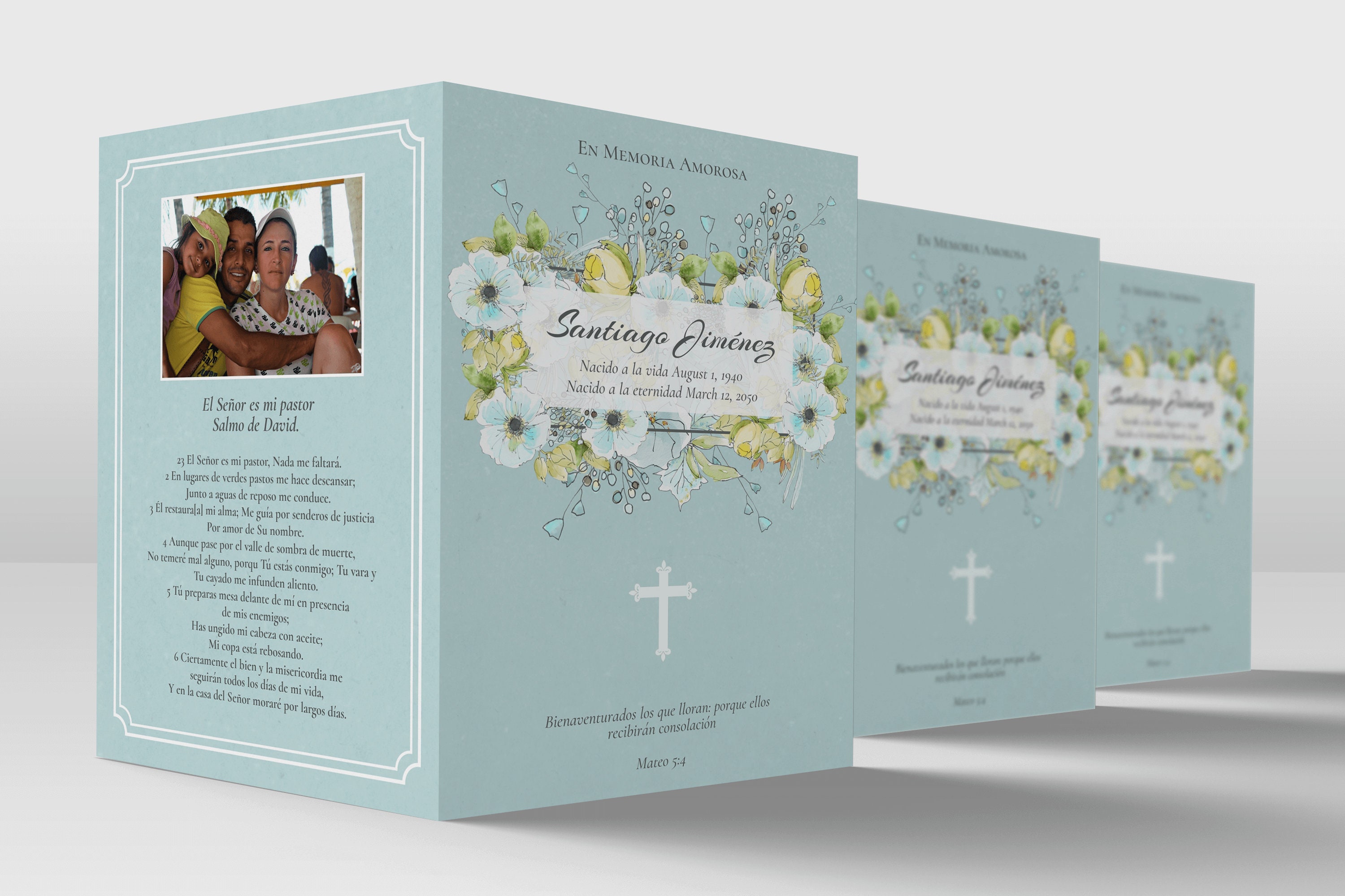 Spanish Funeral Program Template, Blue Floral, EDITABLE, Printable ...
