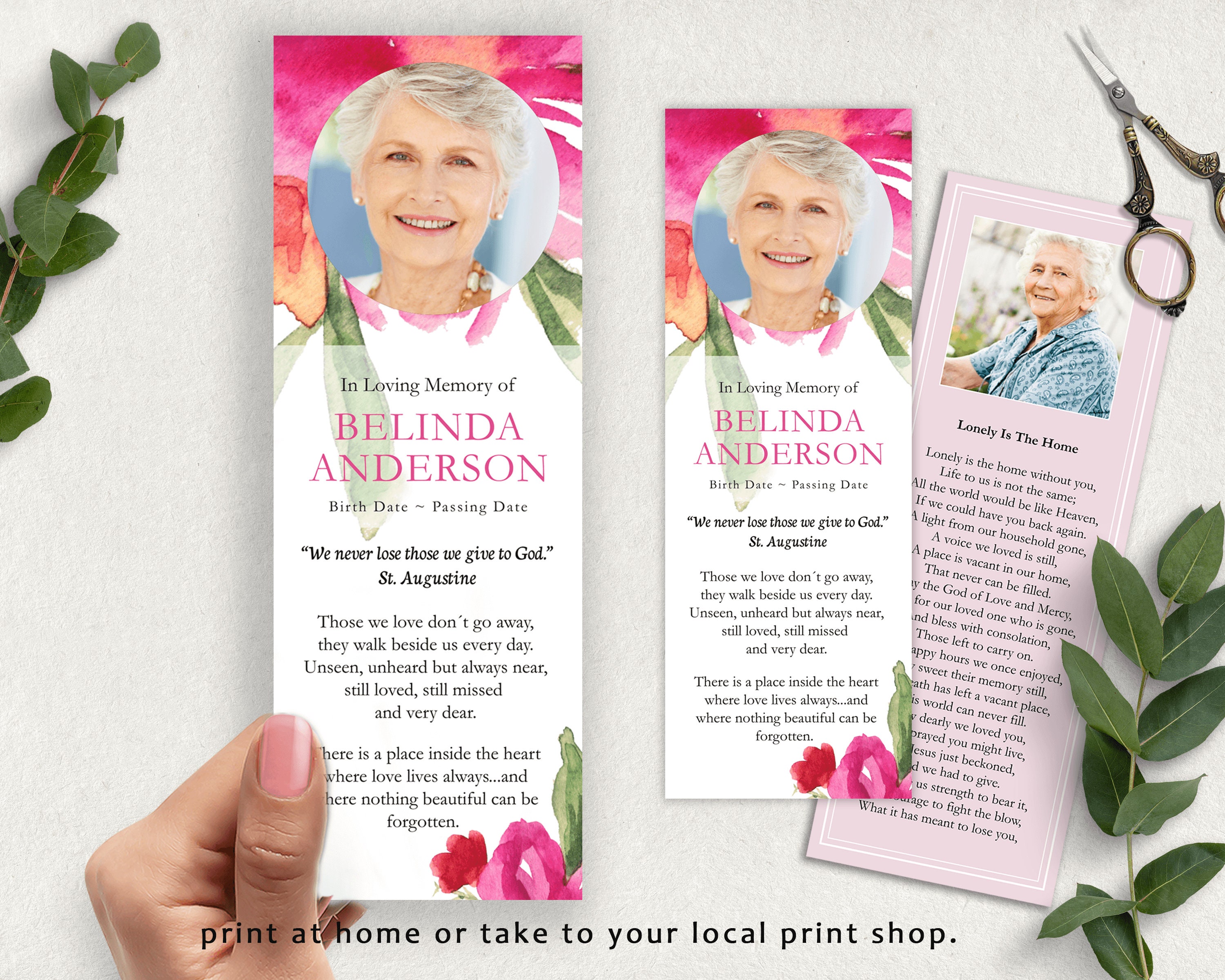 Funeral Bookmark Template for Woman Blush Pink Rose Memorial - Etsy