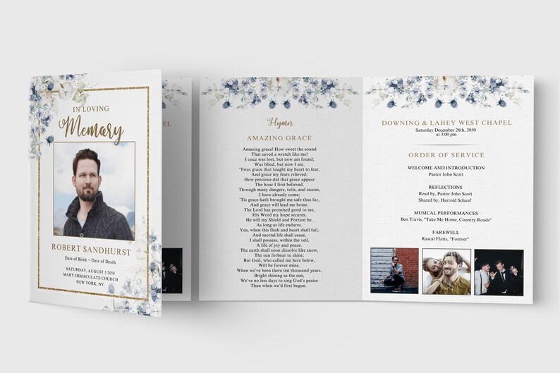 Funeral Blue Program Template Obituary Program Order of | Etsy