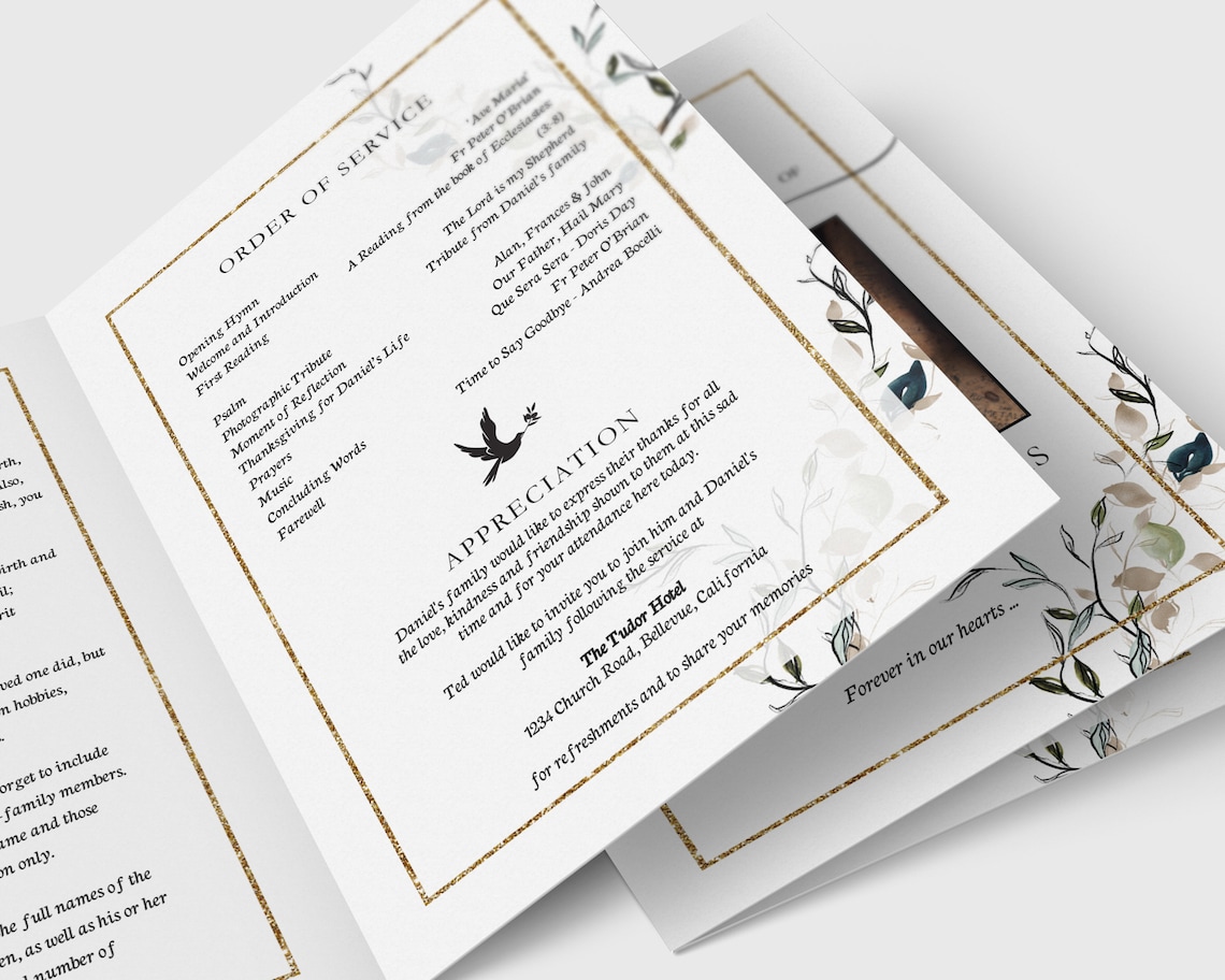 Printable Funeral Program Template Order of Service | Etsy