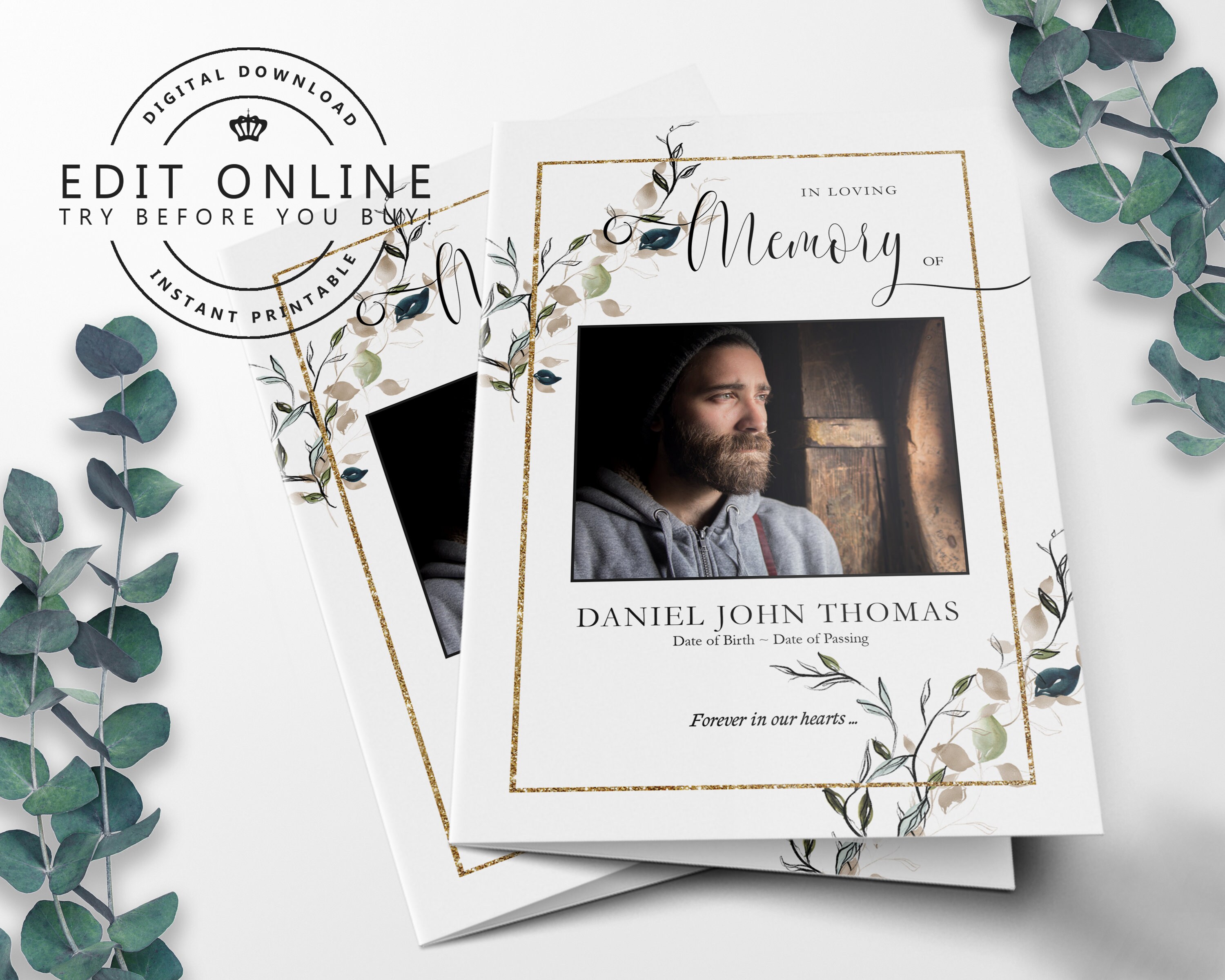 Editable Funeral Program Template Light Blue Silver Celebration of Life ...