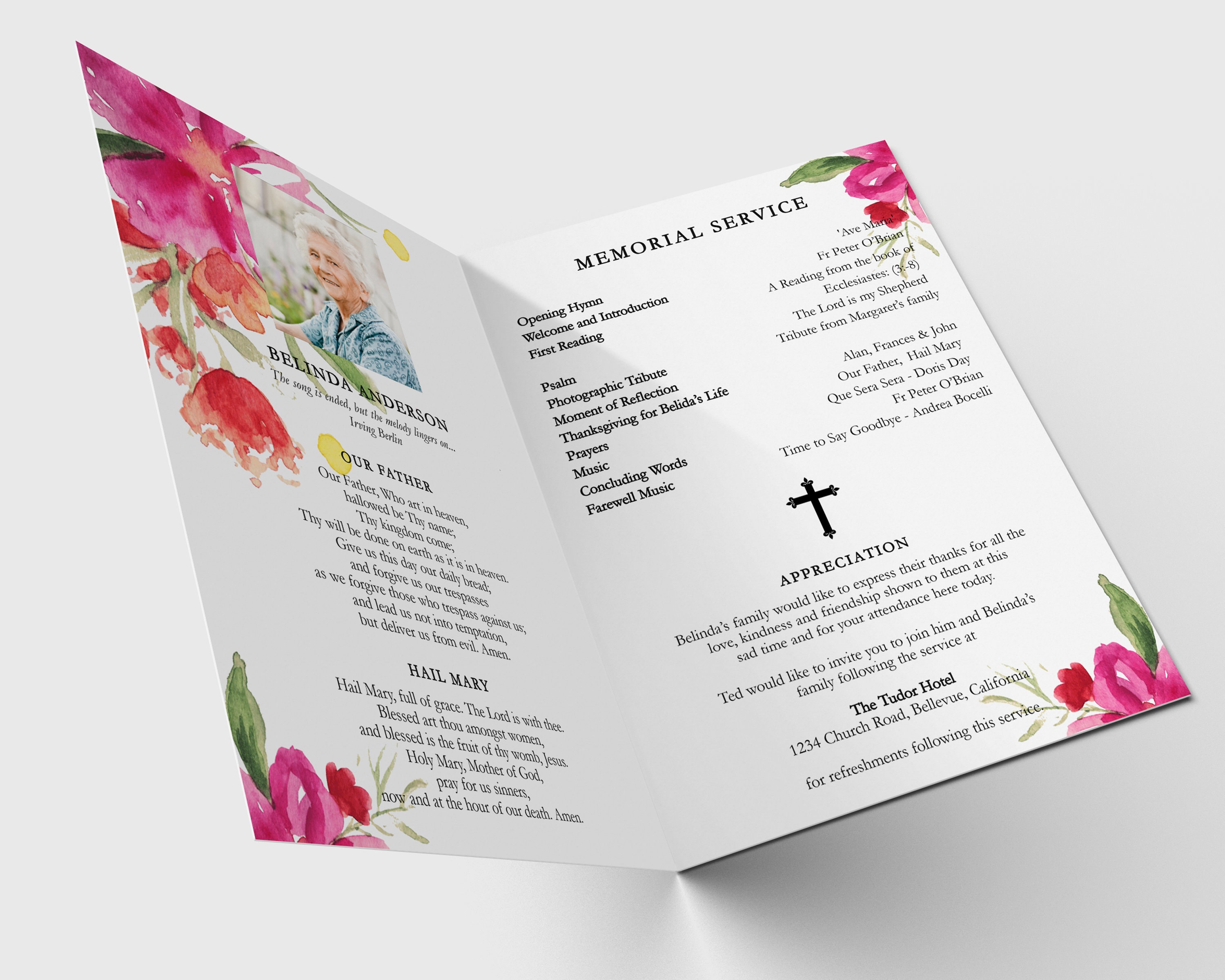 Editable Funeral Program Template With Watercolor Floral | Etsy