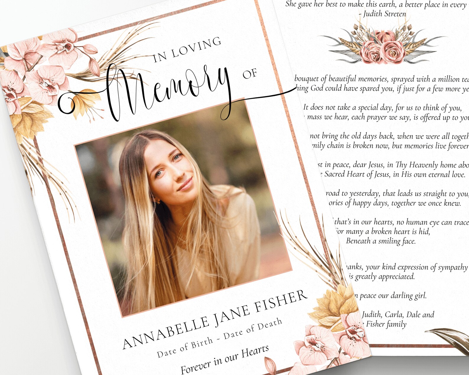 Funeral Program Template Funeral Poems Funeral Programs - Etsy