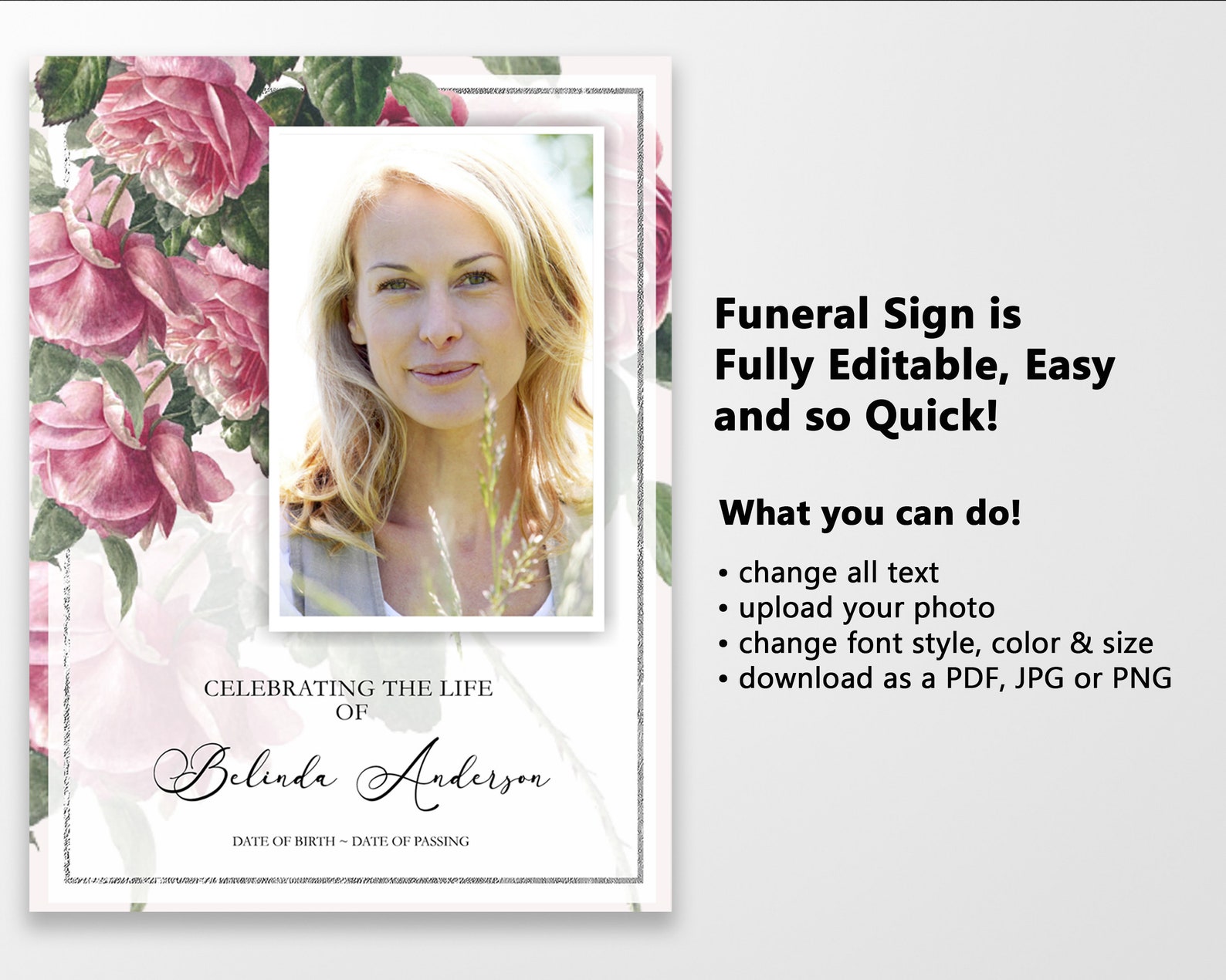 Editable Funeral Welcome Sign Celebration of Life Decoration | Etsy