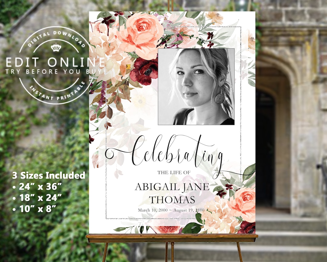 Editable Funeral Welcome Sign - Celebration of Life Decoration | Large ...